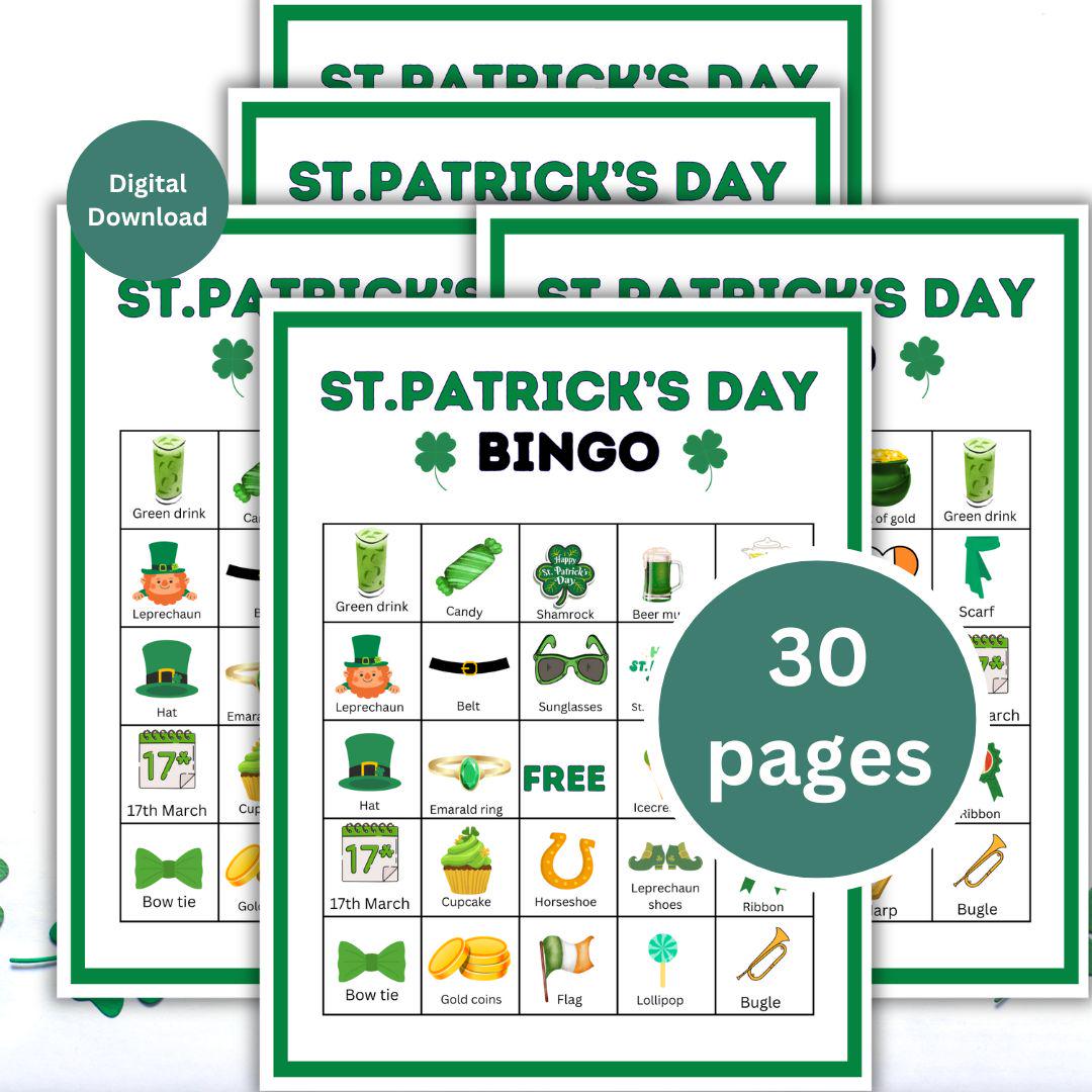 St.patrick's Day Bingo Game, Printable-30 Bingo Game, St.patrick's ...