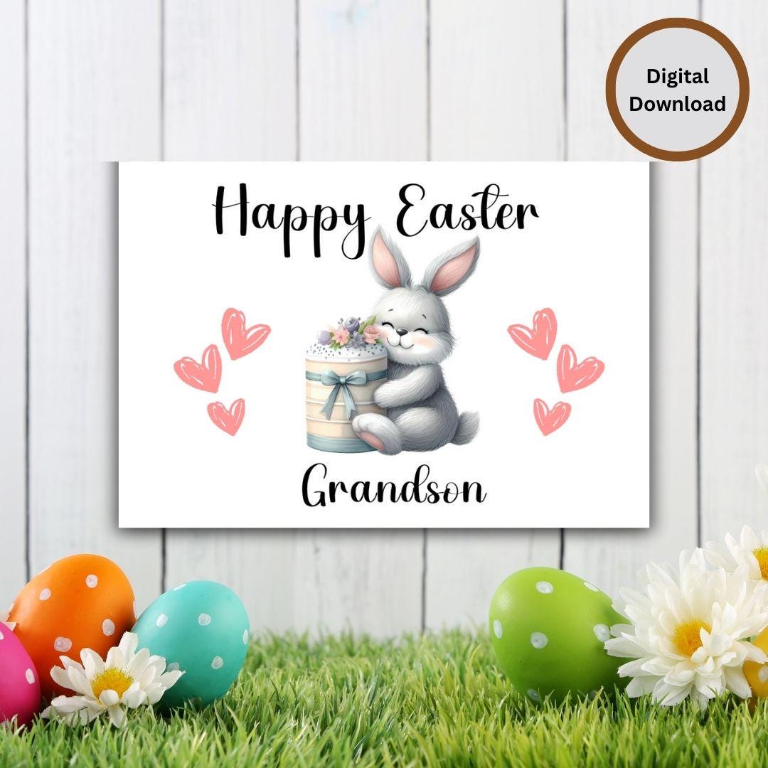 Happy Easter Grandson Bunny Card, Happy Easter,easter Bunny Card,cute ...