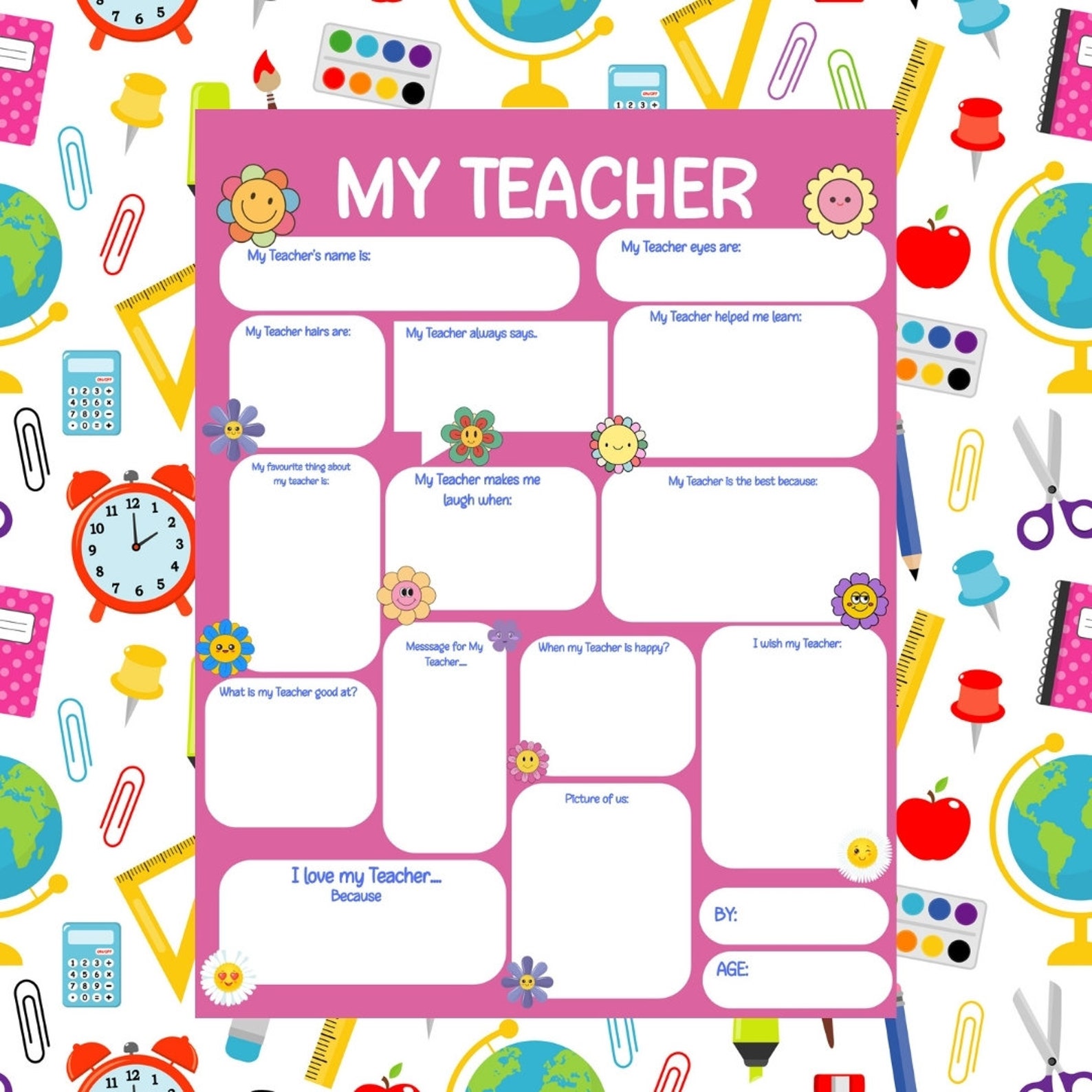 My Teacher Printable Fill in Template,gift From Students,teacher ...