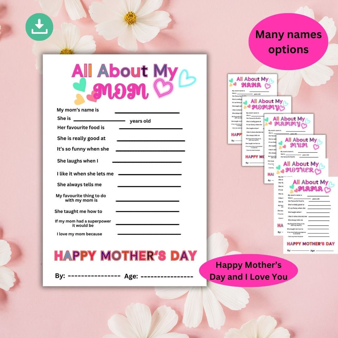 All About My Mom Printable Fill in Template,gift From Kids,mothers Day ...
