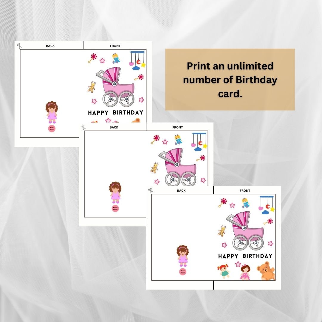 Printable Doll Happy Birthday Card,kid's Birthday Card,cute Birthday ...