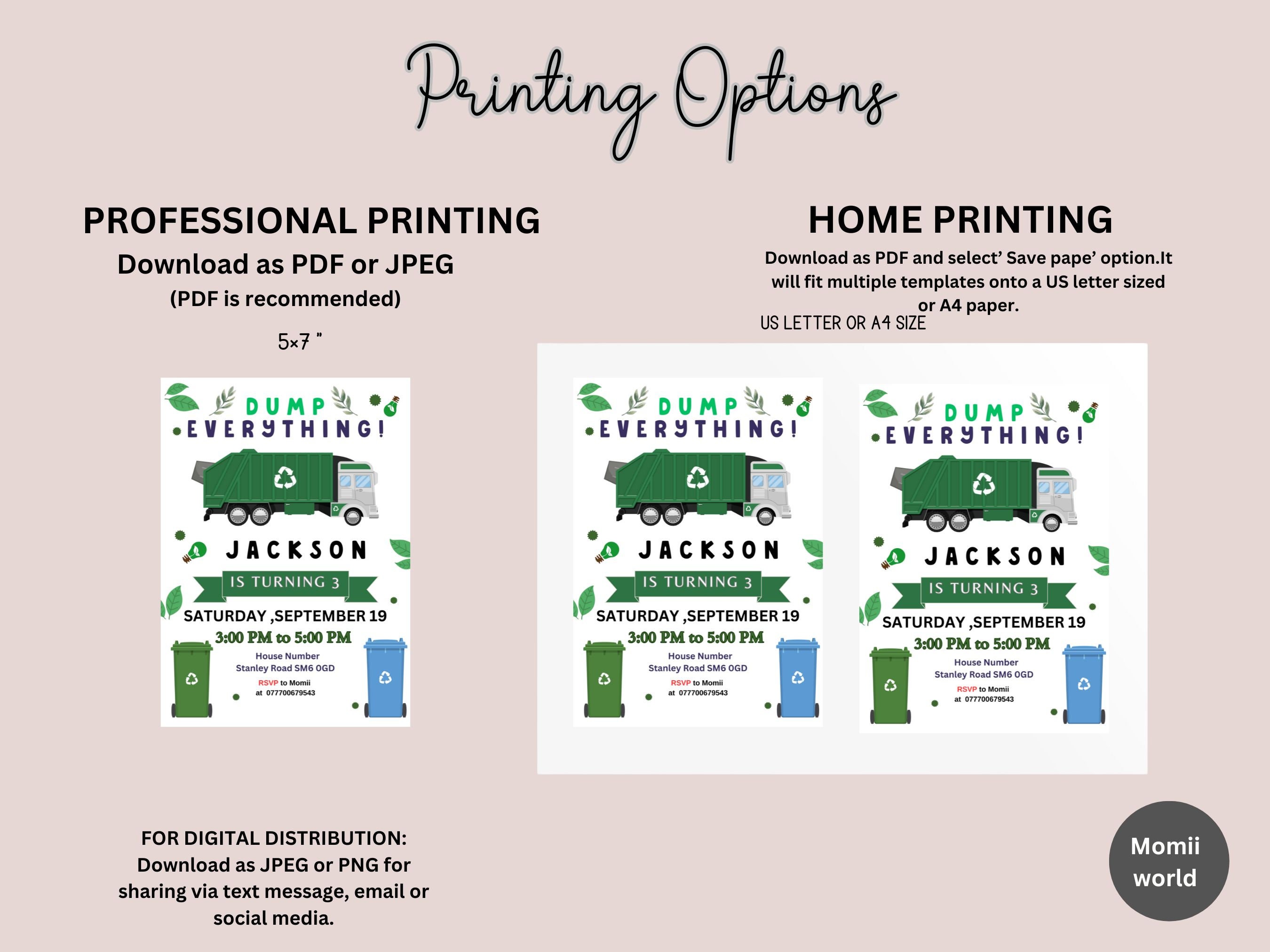 Editable Garbage Truck Invitation Canva Template,dump Truck Party ...