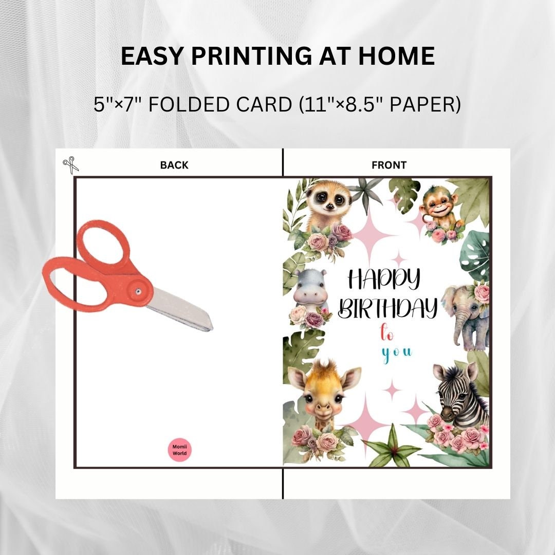 Printable Animal Safari Birthday Cards,jungle Animals Birthday Card ...