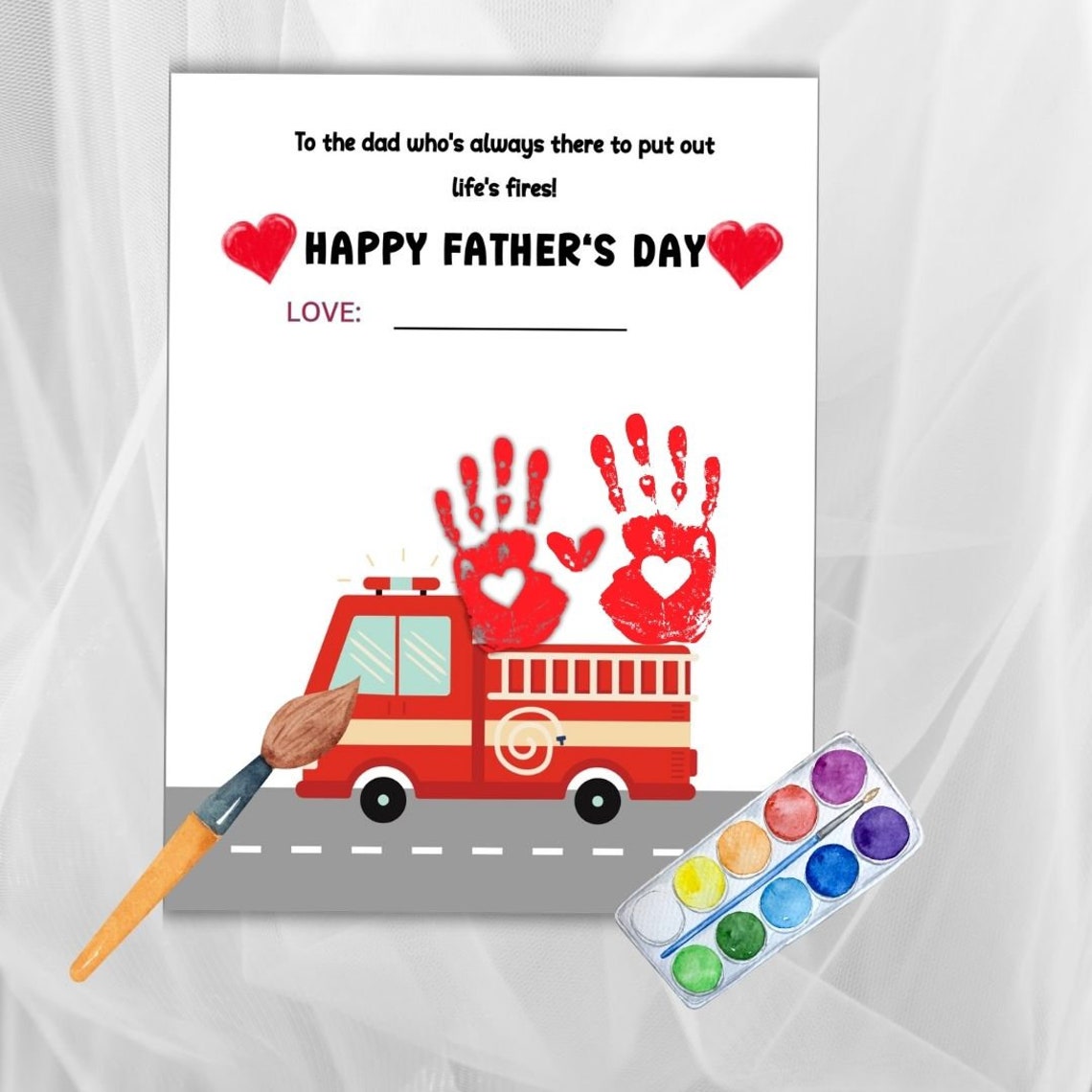 Firetruck Handprint Art Craft,daddy Poem,fathers Day,baby Kid Toddler ...