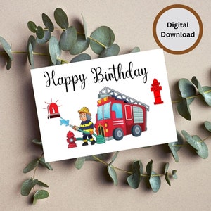 Firetruck Birthday Card for Kids (digital Download) - Etsy
