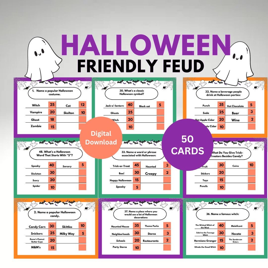 Halloween Party Feud,halloween Family Feud Game Cards, Printable-50 ...