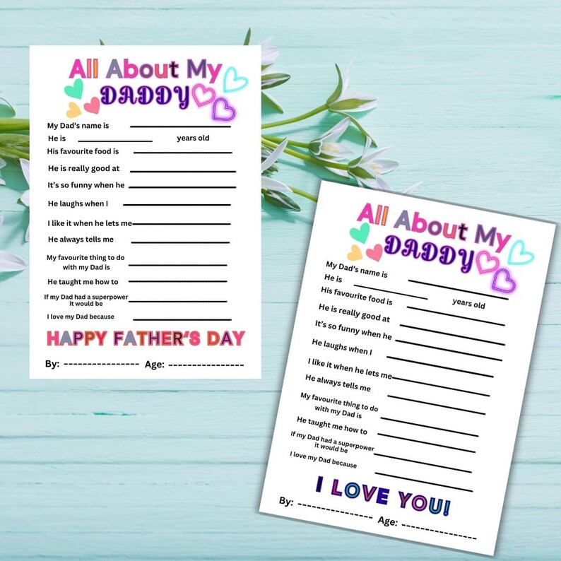 All About My Dad Printable Fill in Template,gift From Kids,fathers Day ...