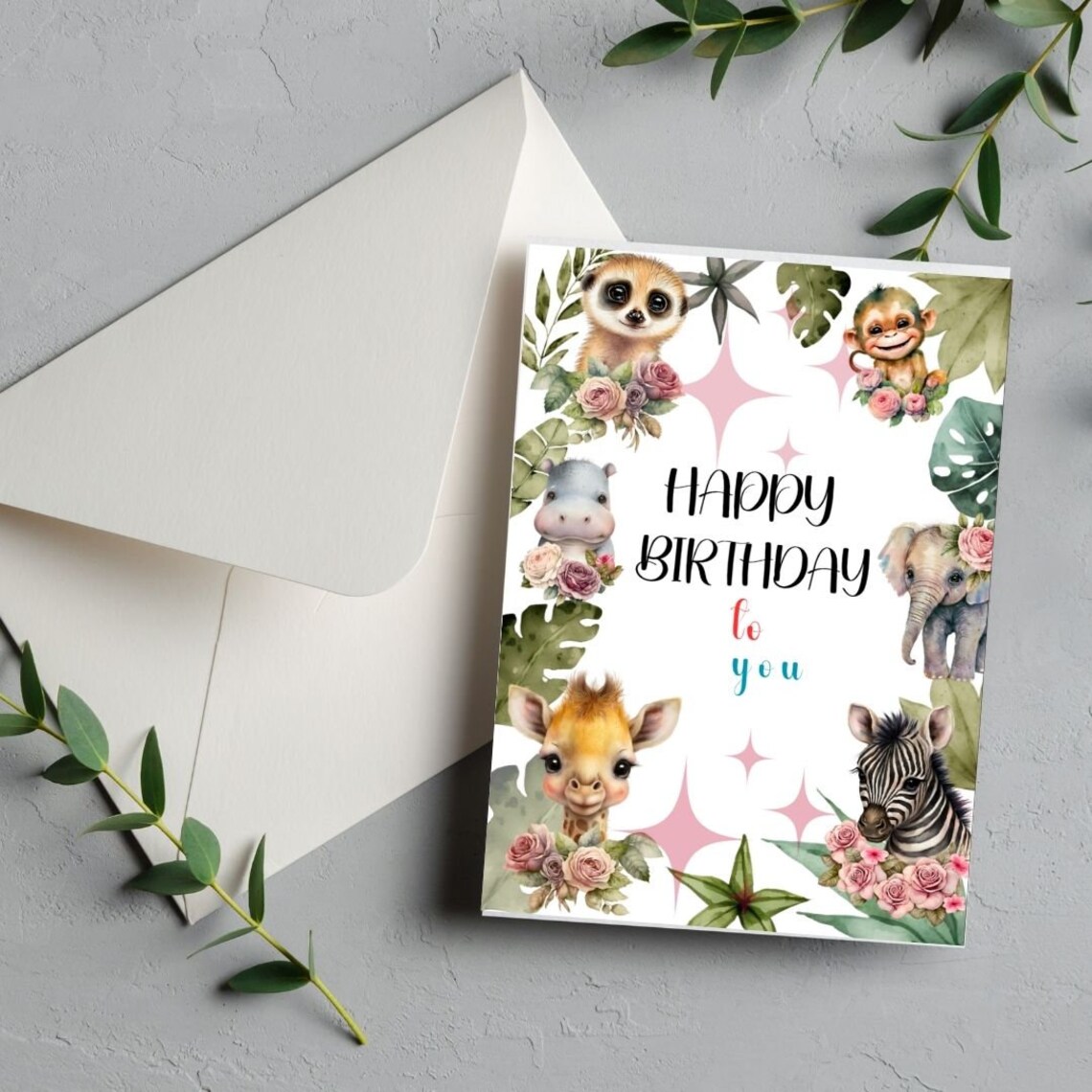Printable Animal Safari Birthday Cards,jungle Animals Birthday Card ...