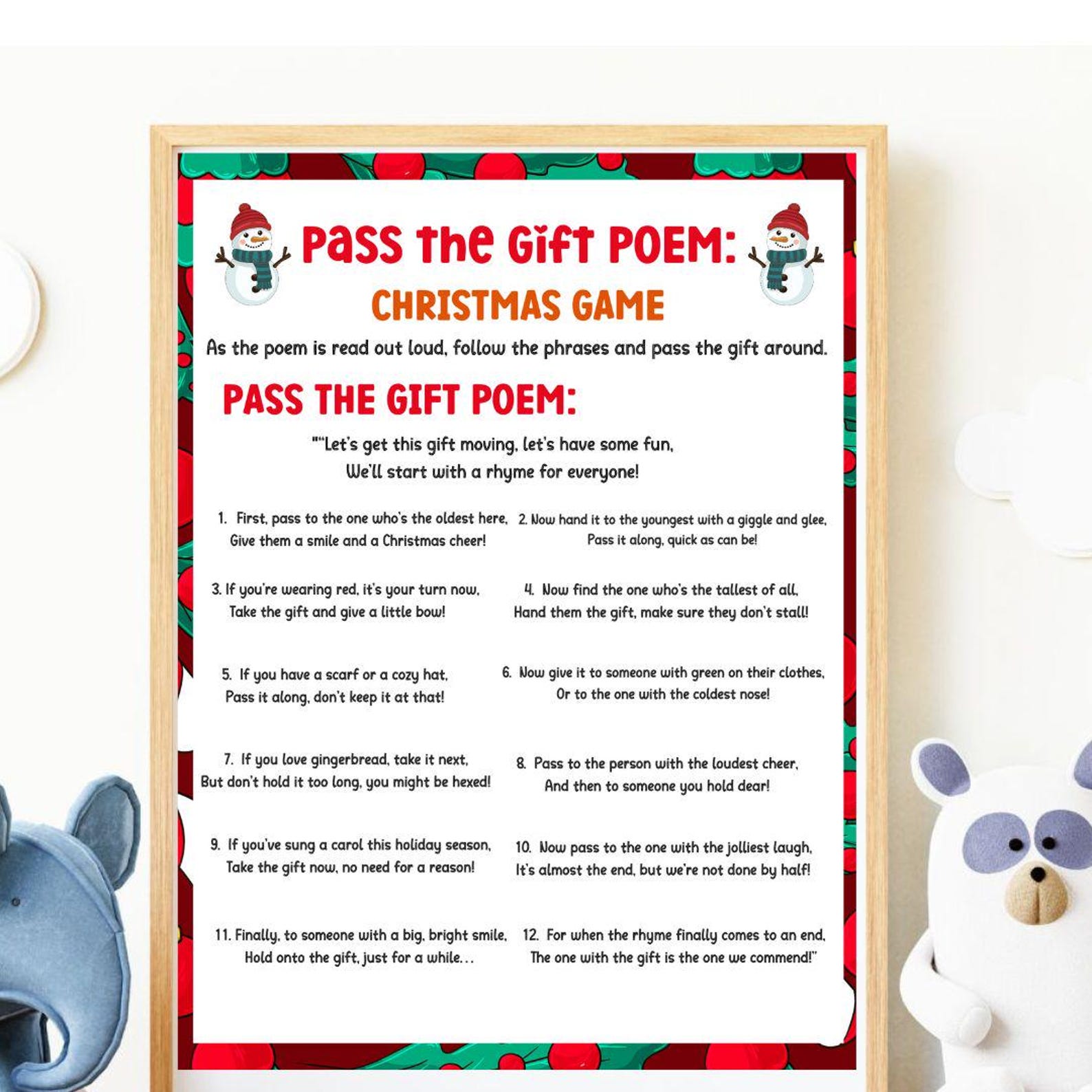 Pass the Gift Poem,christmas Pass the Gift Poem Game, Printable ...