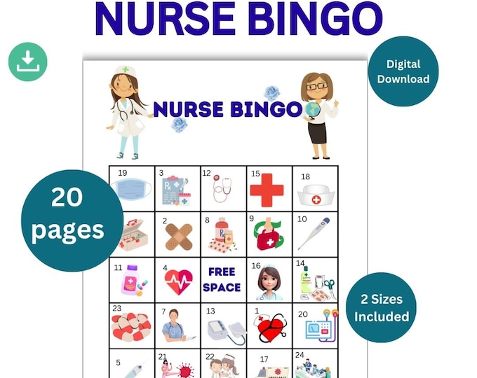 100x Nurse Bingo Cards, Nurse Party Bingo, Nurse Birthday Game, Fun ...