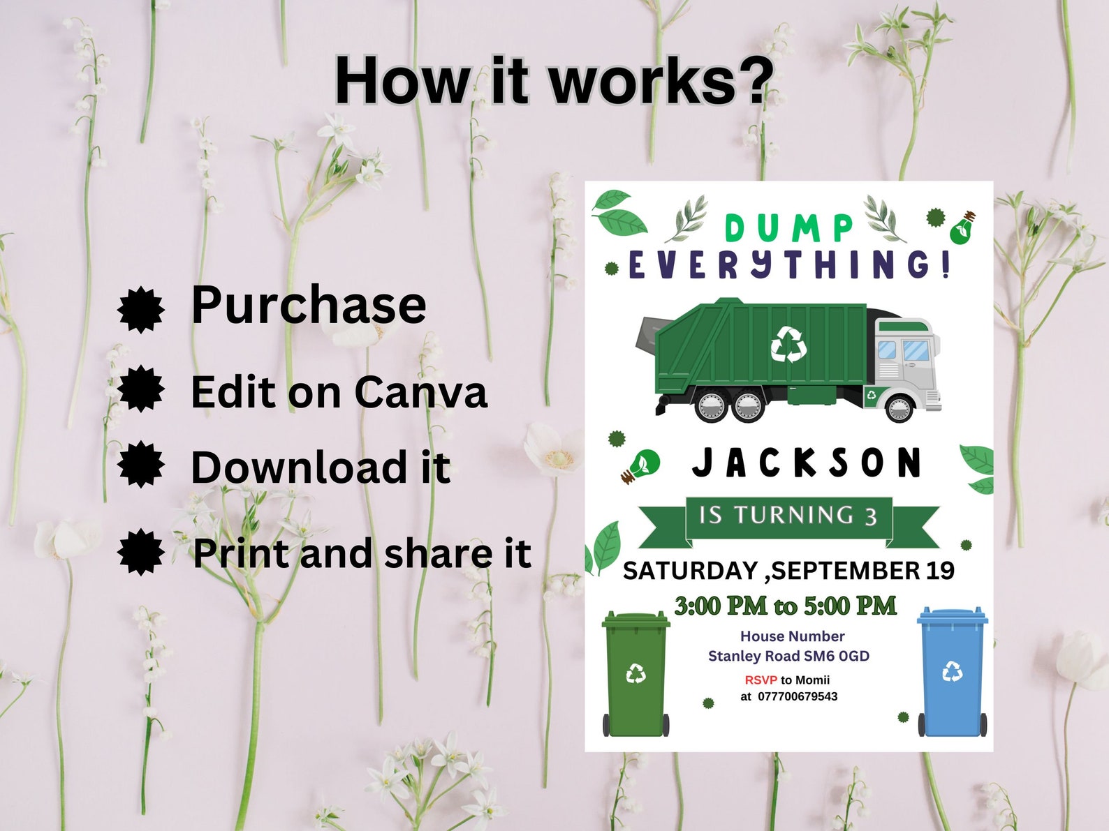 Editable Garbage Truck Invitation Canva Templatedump Truck - Etsy