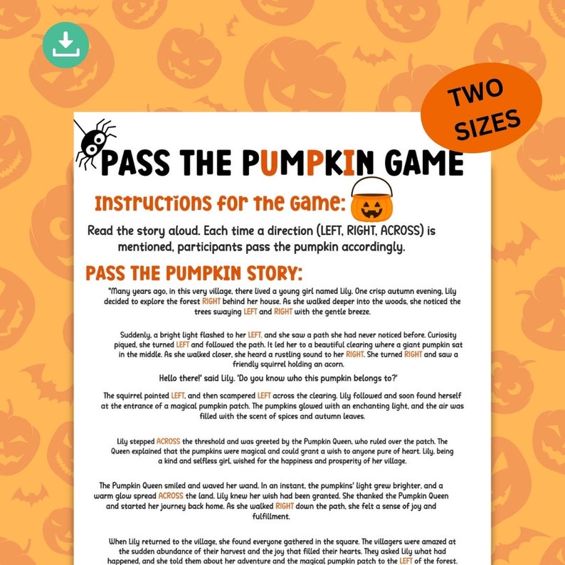 Pass the Pumpkin Game,halloween Printable Game,left,right,across Pass ...