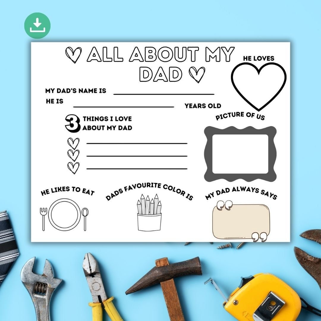 Father's Day Printable,all About My Dad,fathers Day Gift,card for Dad ...