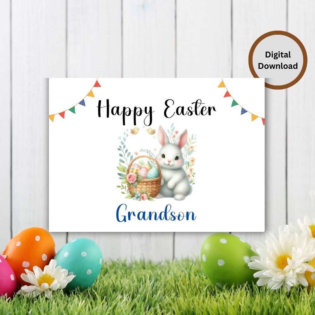 Happy Easter Grandson Bunny Card, Happy Easter,easter Bunny Card,cute ...