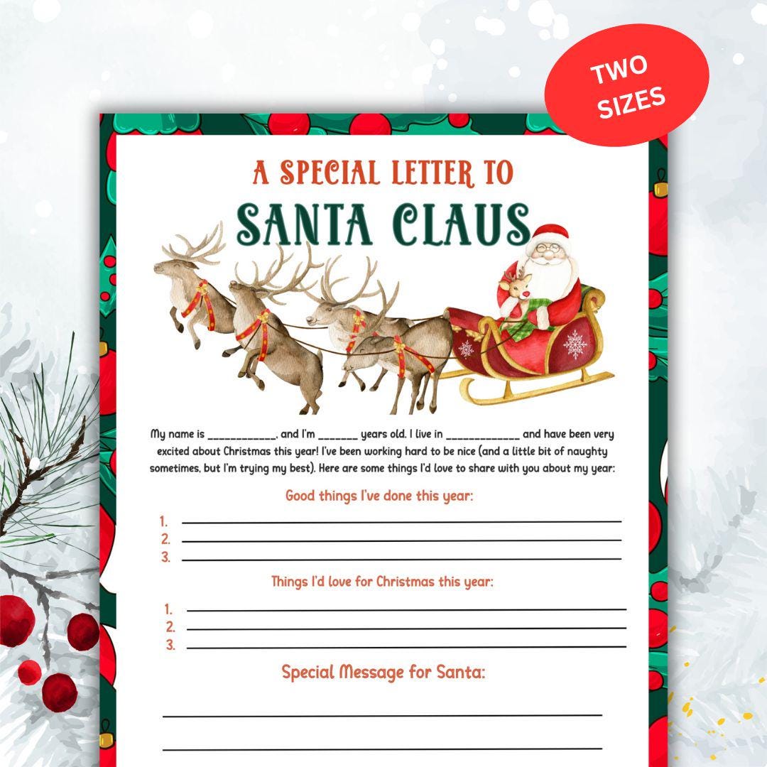 Special Letter to Santa,christmas Letter, Printable Christmas Santa ...