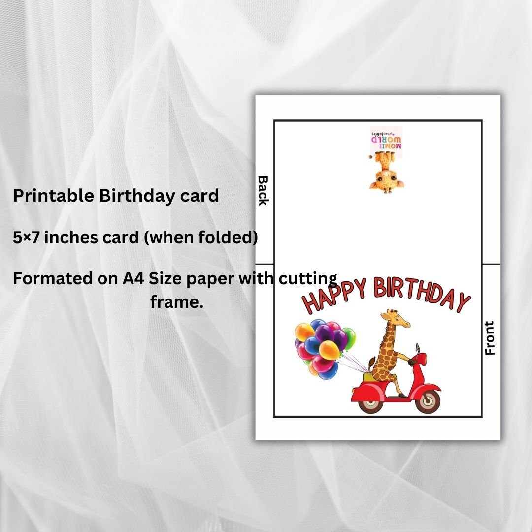 Cute Giraffe Happy Birthday Card,happy Birthday Card for Kids,digital ...
