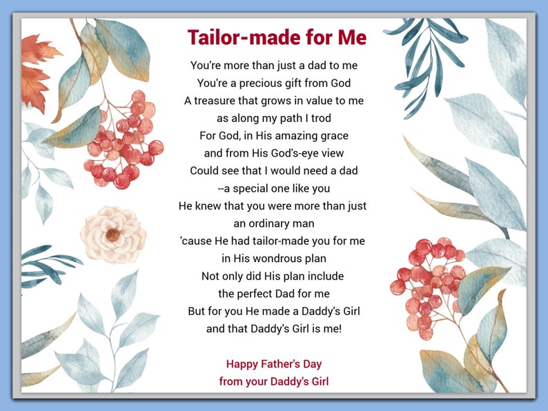 Father's Day Poem From Daddy's Girl | Perfect Gift for Her Beloved ...