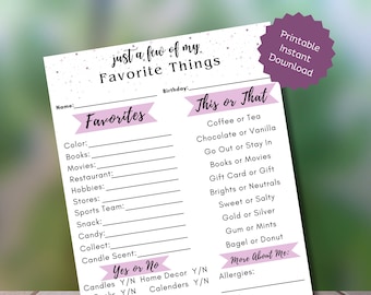 Favorites Survey Just a Few of My Favorite Things Co-worker ...