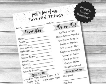 Favorites Survey Just a Few of My Favorite Things Co-worker ...