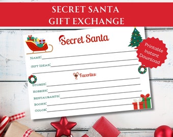 Secret-santa Gift Exchange Printable Worksheet Questionnaire - Etsy