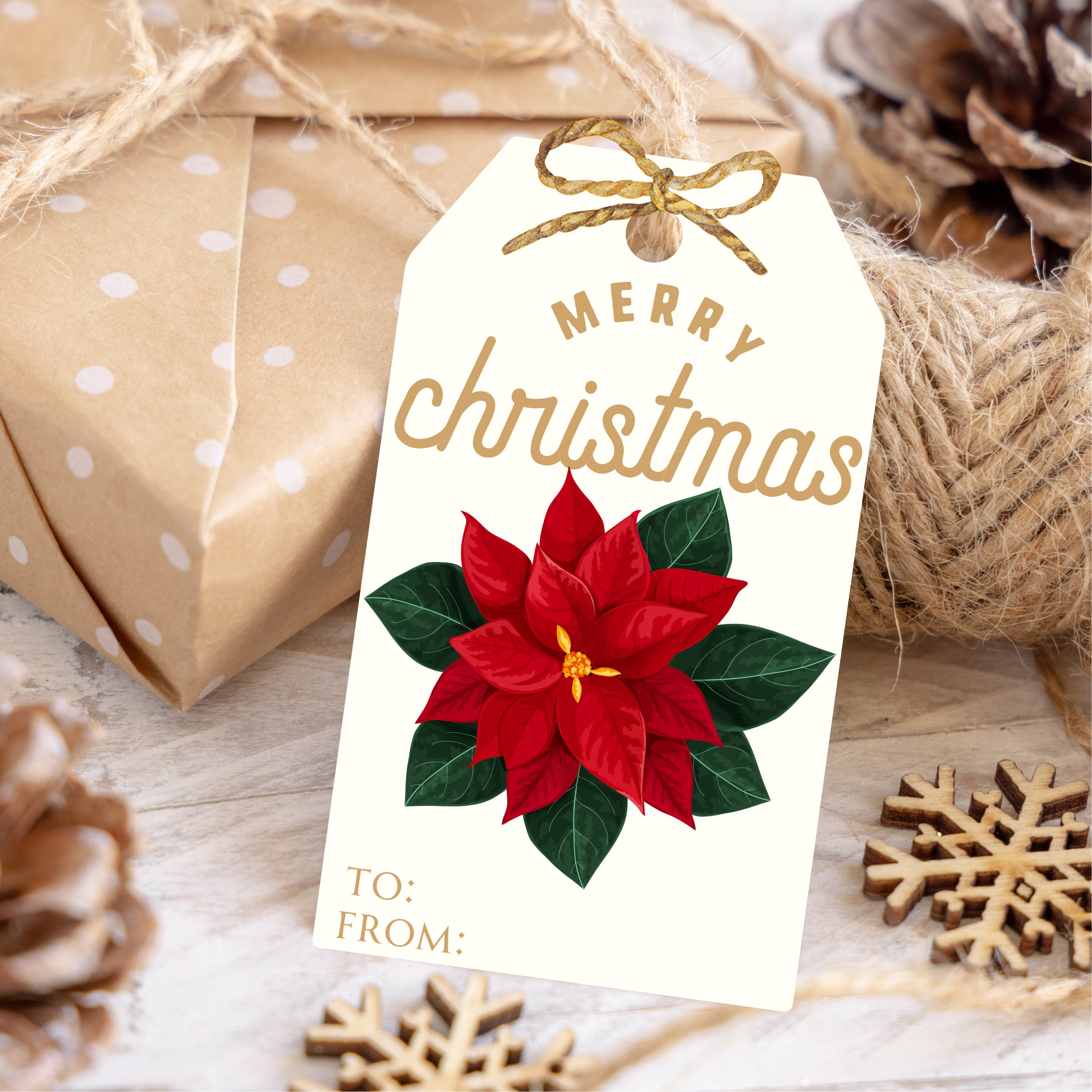 Christmas Gift Tag | Printable Christmas Gift Tag | Poinsettia Gift Tag ...