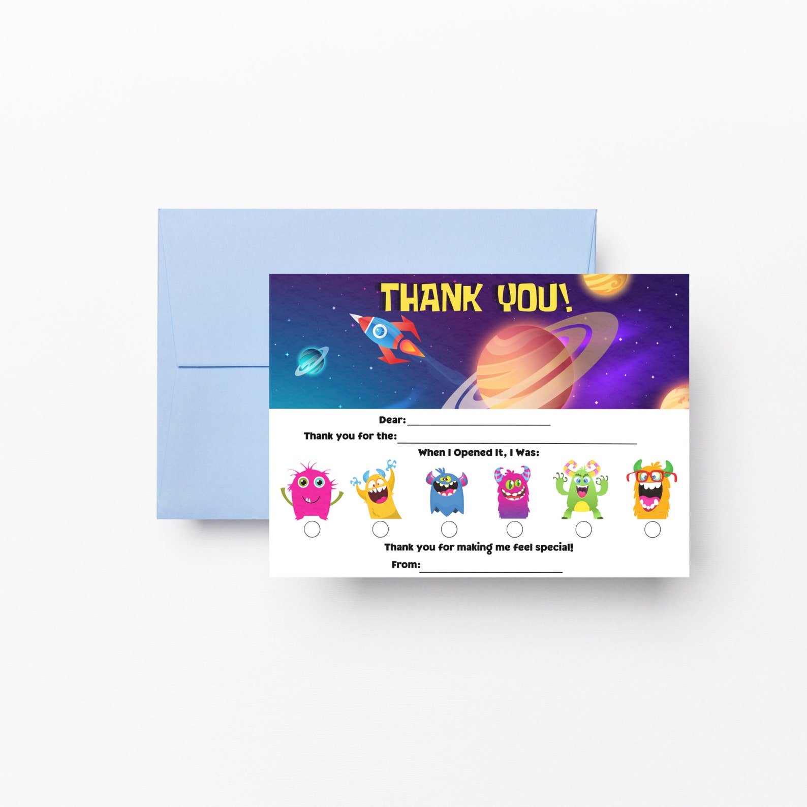 Kids Thank You Card | Space Thank You Card for Kids | Space Birthday ...