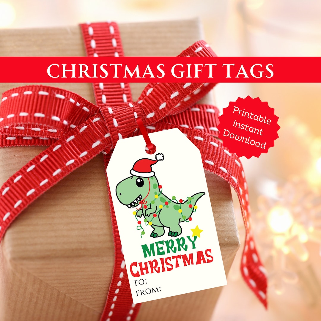 Christmas Gift Tag | Printable Christmas Gift Tag | Dinosaur T-rex Gift ...