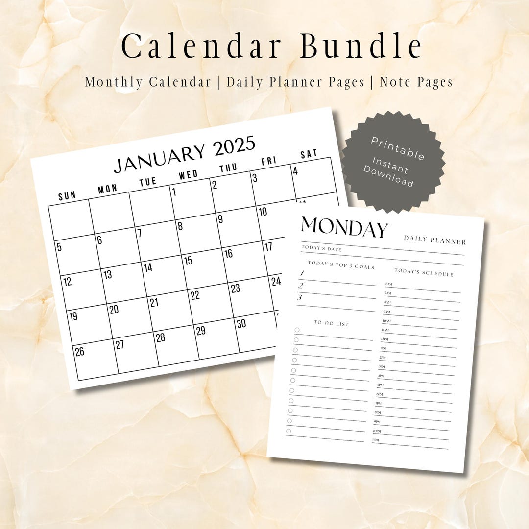 2025 Calendar Bundle | Printable 2025 Monthly Calendar | Minimalist ...