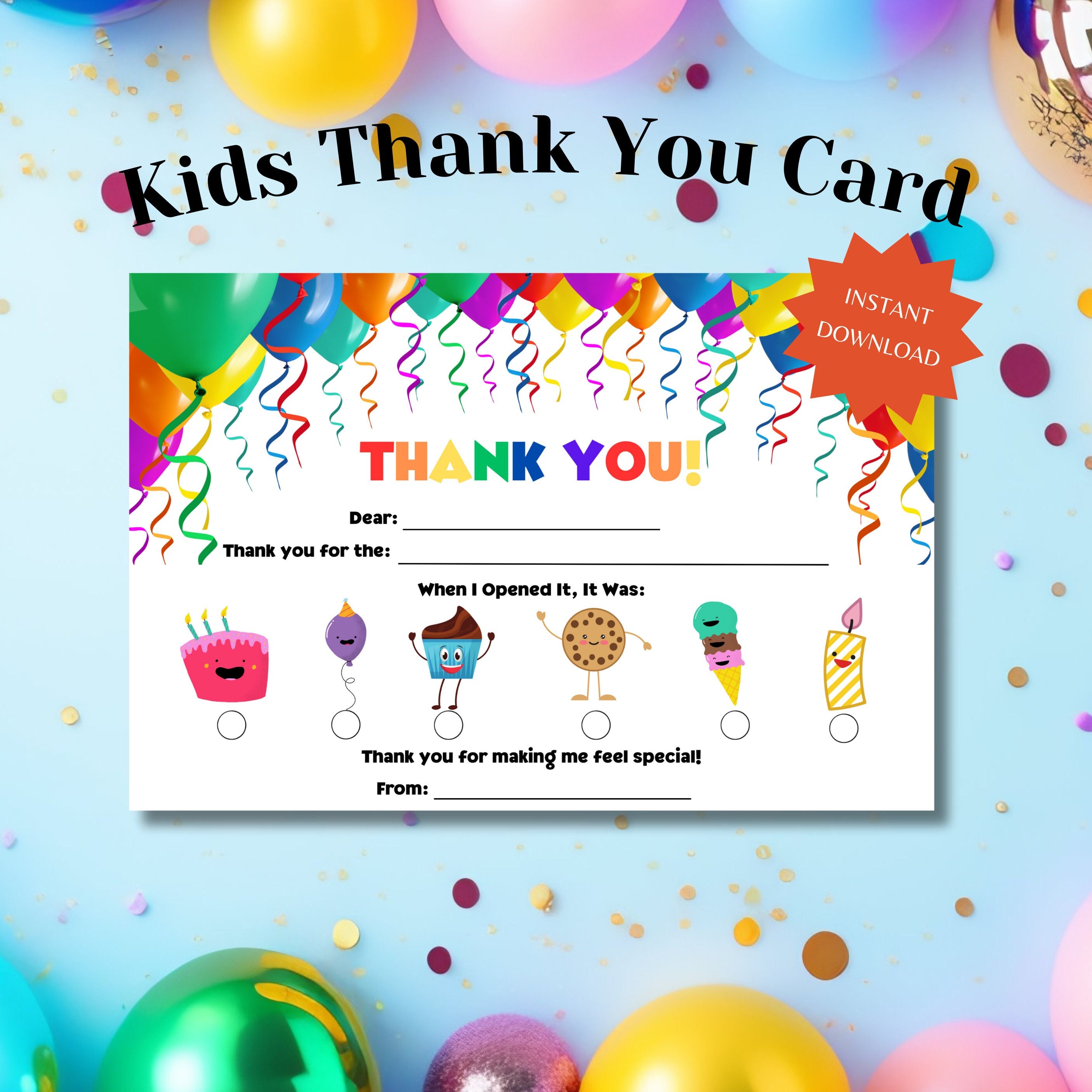 Kids Thank You Card | Thank You Card for Kids | Kids Birthday Thank You ...