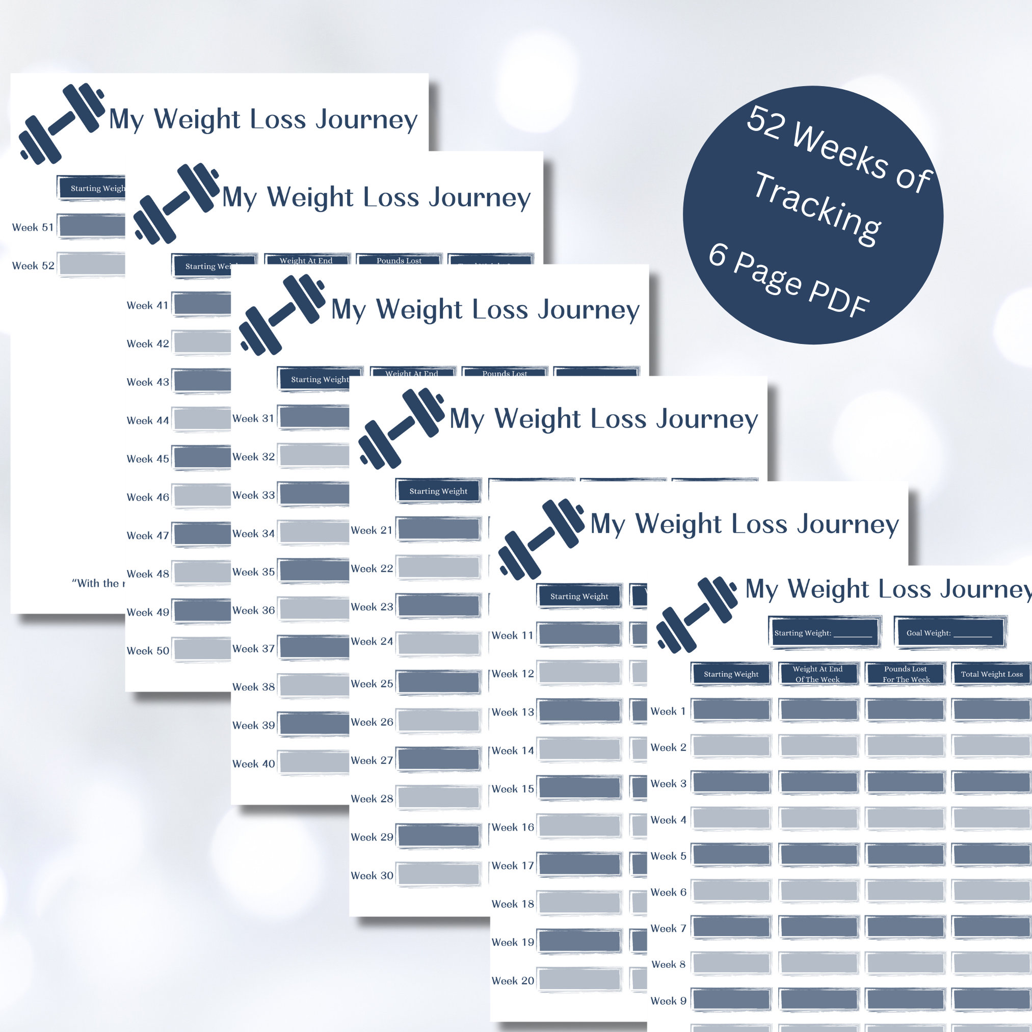 Weight Loss Tracker Weight Log Printable Weight Loss Tracker Weekly ...