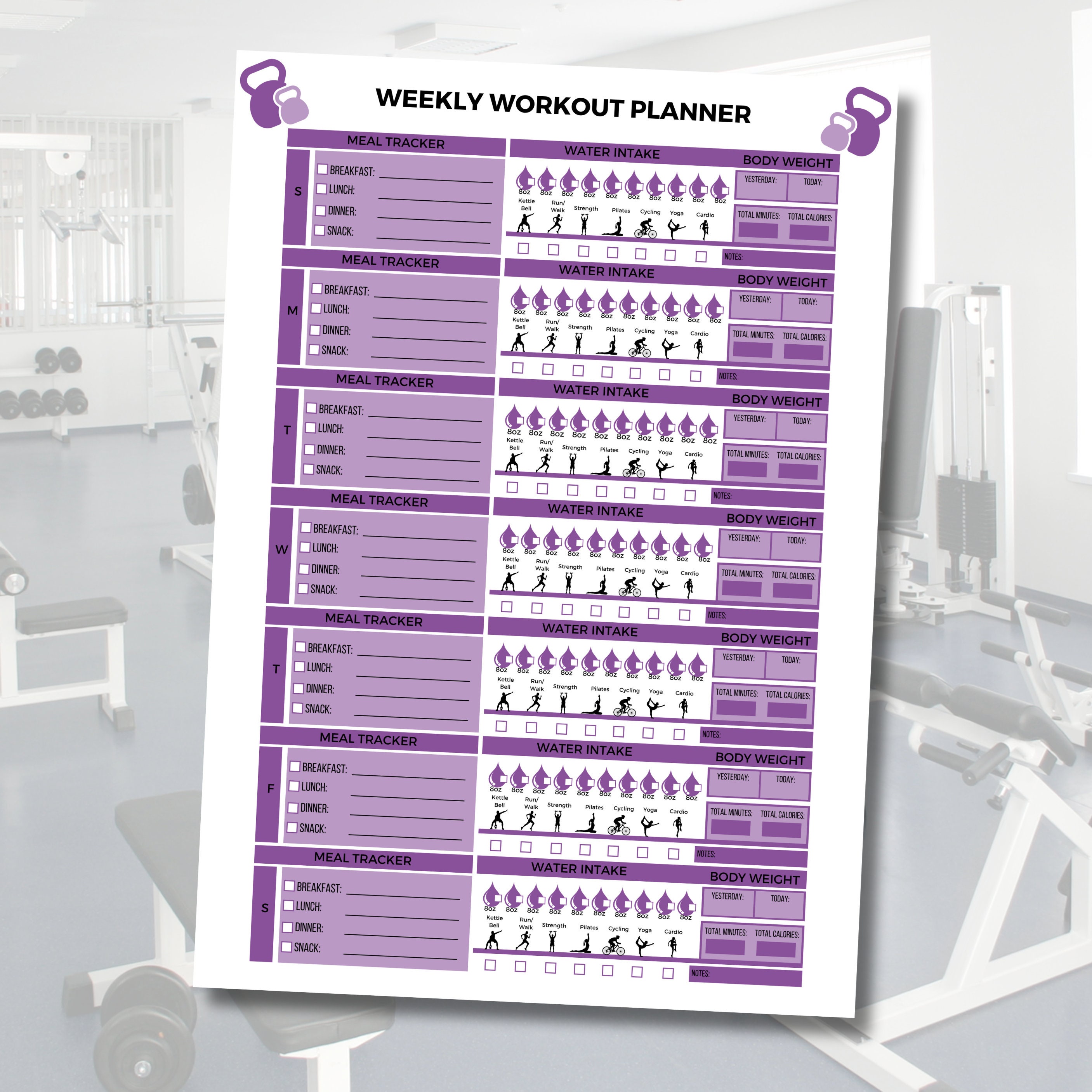 Weekly Workout Planner | Daily Exercise Log | Fitness Journal | Workout ...