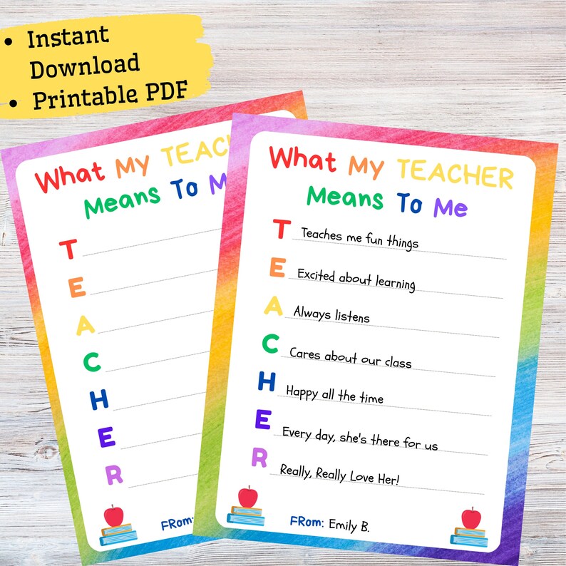 Teacher Appreciation Gift Teacher Appreciation Worksheet - Etsy