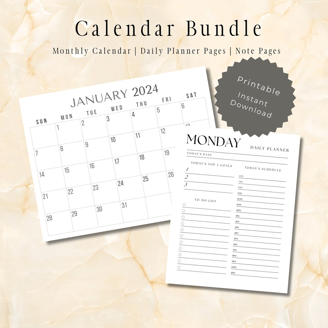 2024 Calendar Bundle Printable 2024 Monthly Calendar Minimalist Monthly ...