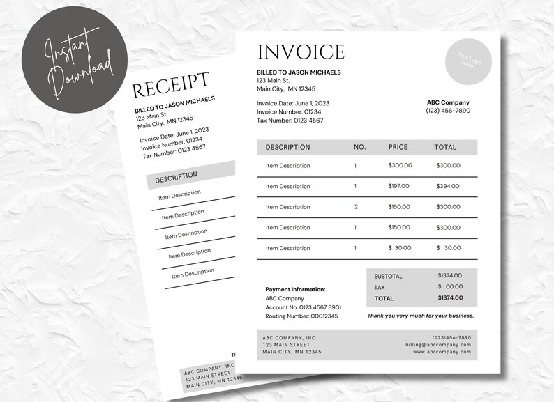Invoice Editable Template Printable Invoice and Receipt - Etsy