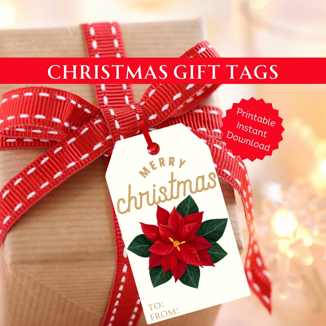 Christmas Gift Tag | Printable Christmas Gift Tag | Poinsettia Gift Tag ...