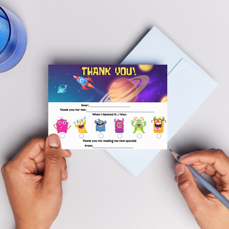 Kids Thank You Card | Space Thank You Card for Kids | Space Birthday ...