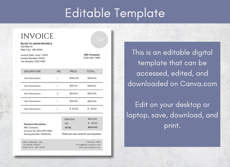 Invoice Editable Template | Printable Invoice and Receipt | Editable ...