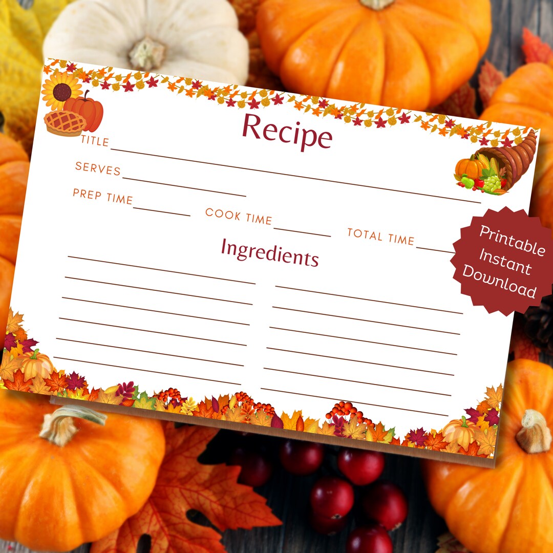 Recipe Card | Thanksgiving Recipe Card | Holiday Recipe Card ...