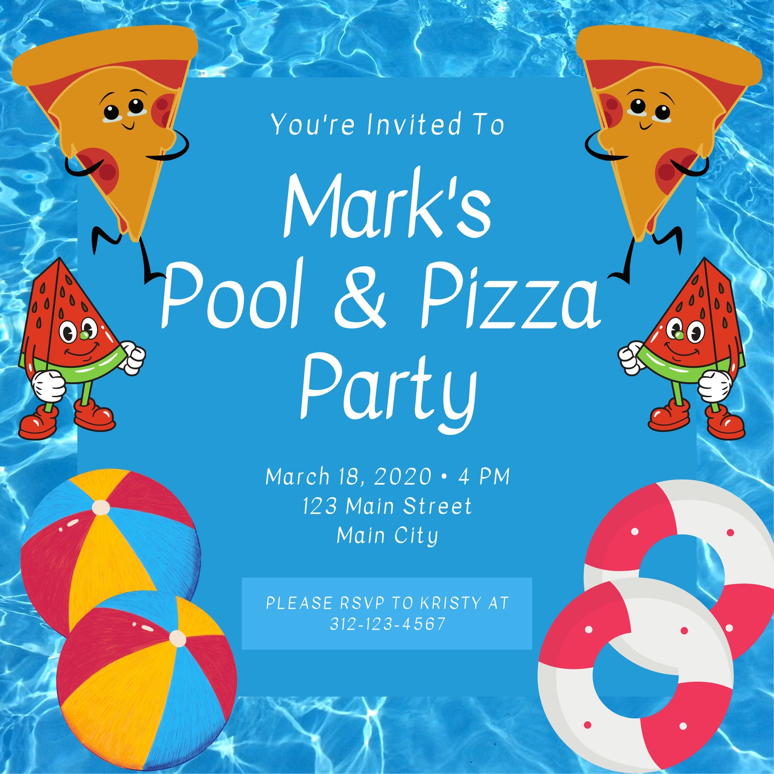Pool Party Invitation | Pizza Party Invite | Pool Birthday Invitation ...