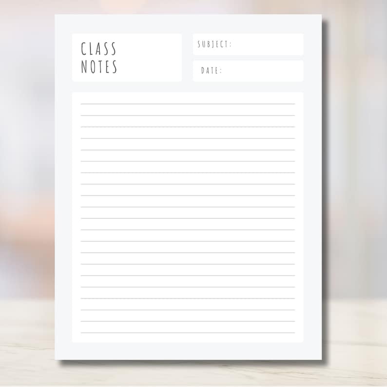 Printable Notepaper Printable Class Notes Digital Notepaper Lecture ...