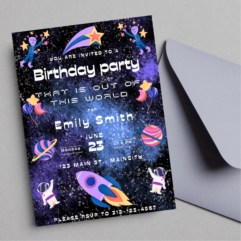 Space Birthday Party Invitation, Out of This World Birthday, Outer ...