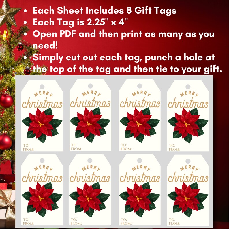 Christmas Gift Tag Printable Christmas Gift Tag Poinsettia Gift Tag ...