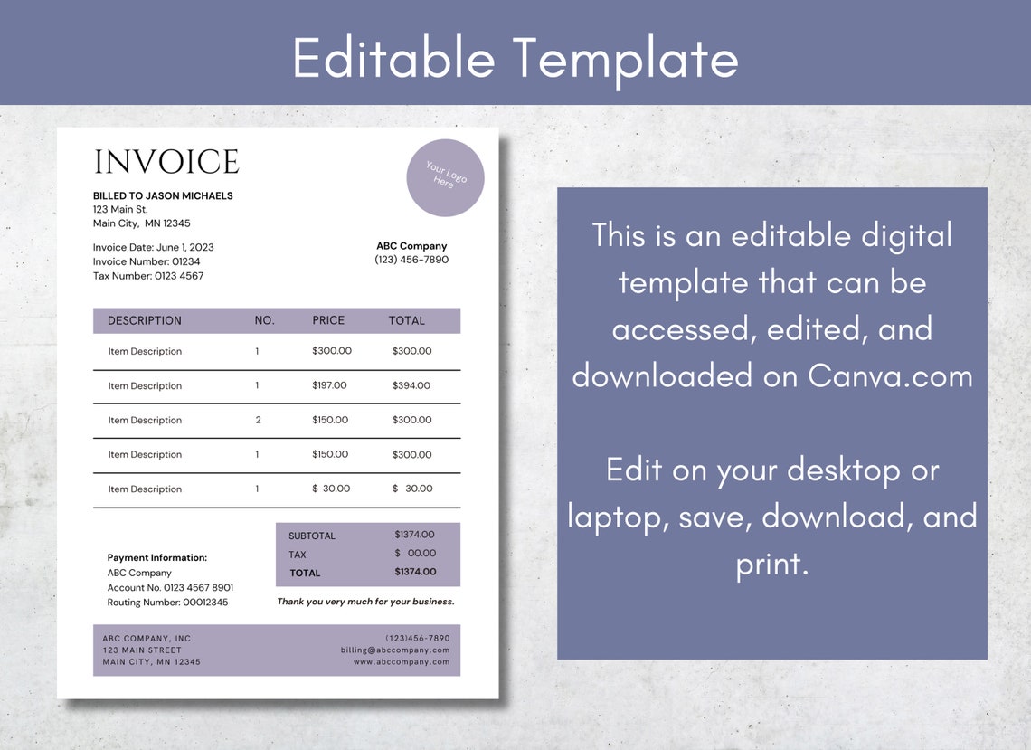 Invoice Editable Template Printable Invoice and Receipt Editable ...