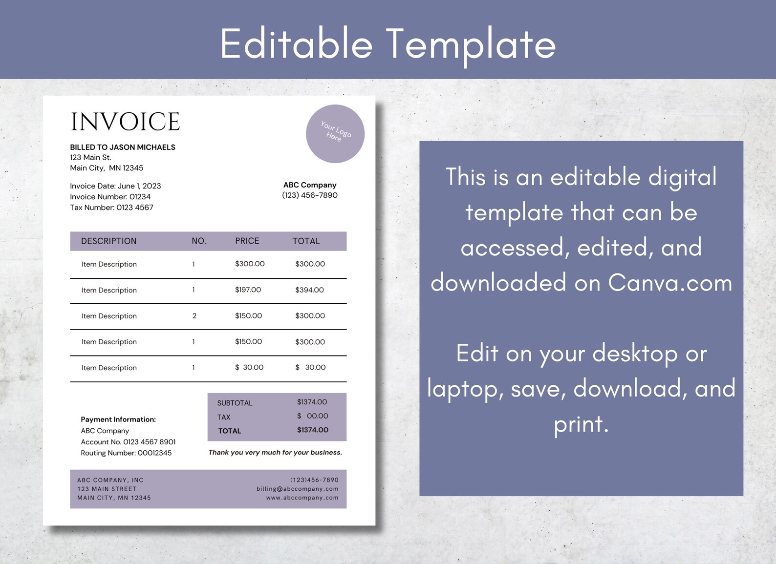 Invoice Editable Template | Printable Invoice and Receipt | Editable ...