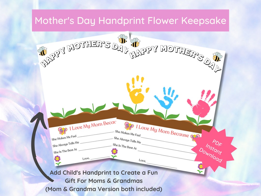 Printable Mother's Day Gift | Mother's Day Flower Handprint Keepsake ...
