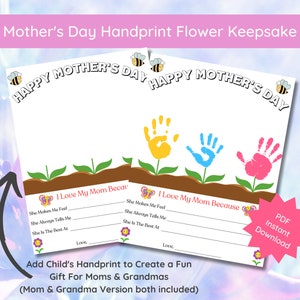 Printable Mother's Day Gift | Mother's Day Flower Handprint Keepsake ...