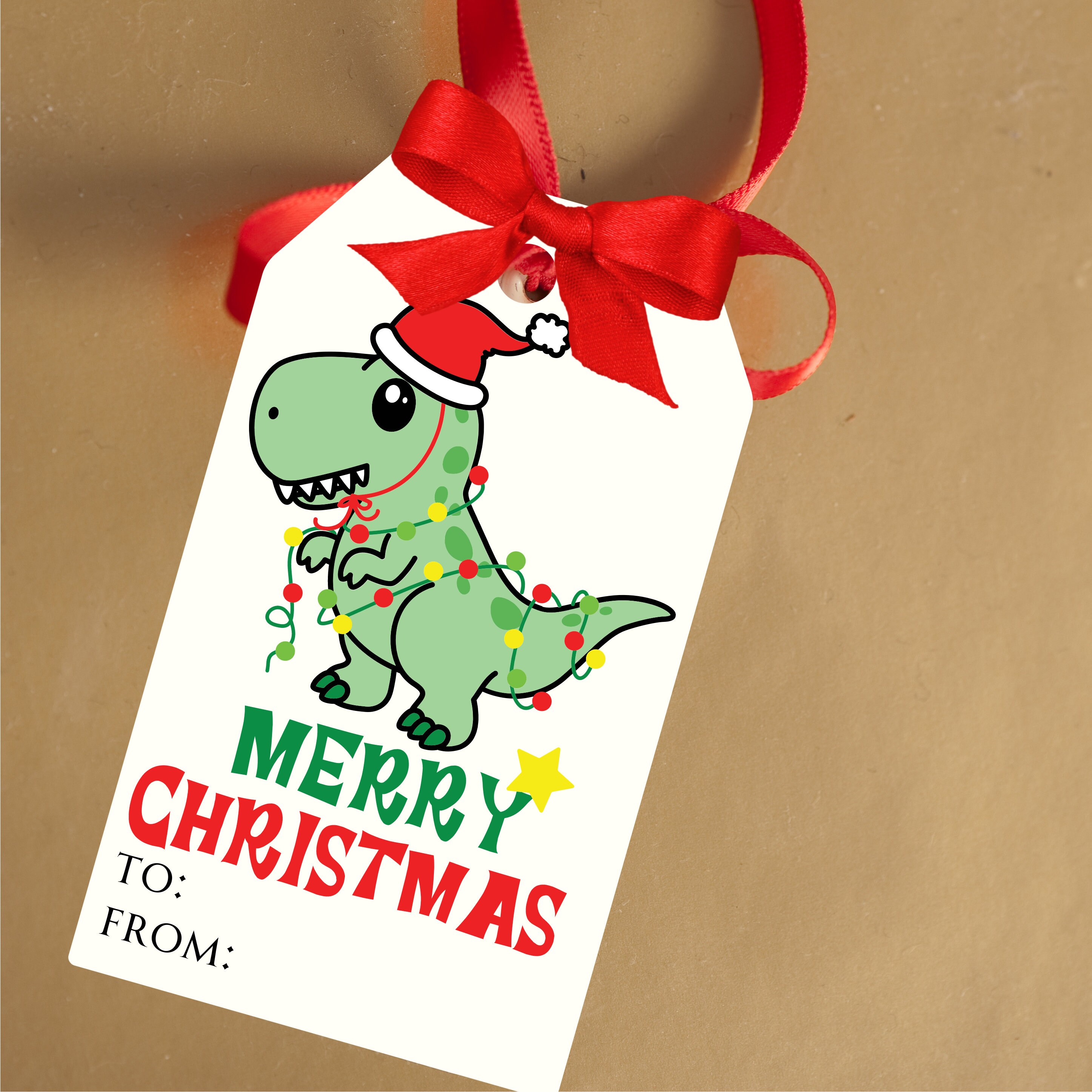 Christmas Gift Tag | Printable Christmas Gift Tag | Dinosaur T-rex Gift ...