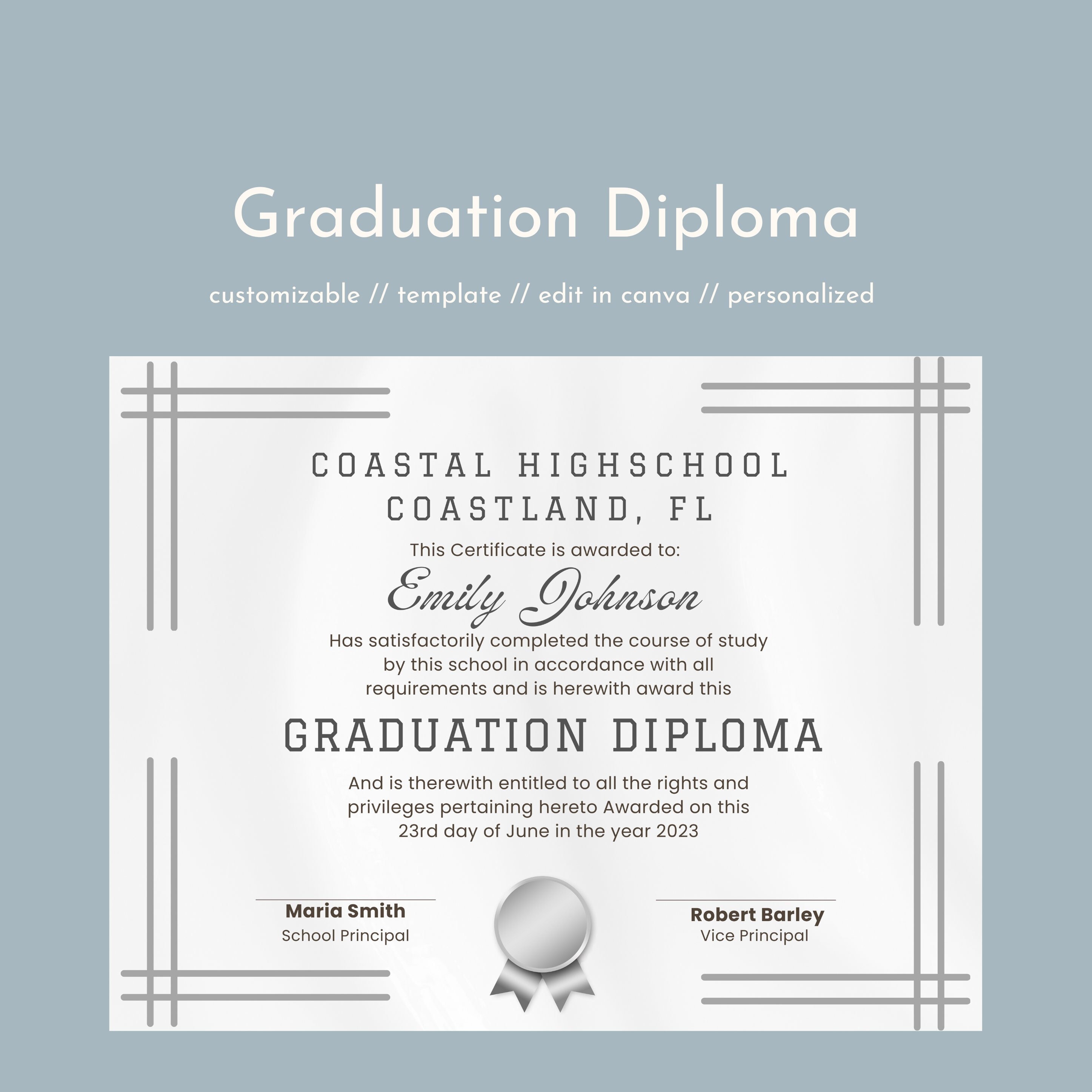 Highschool Diploma Template Highschool Graduation Graduation - Etsy