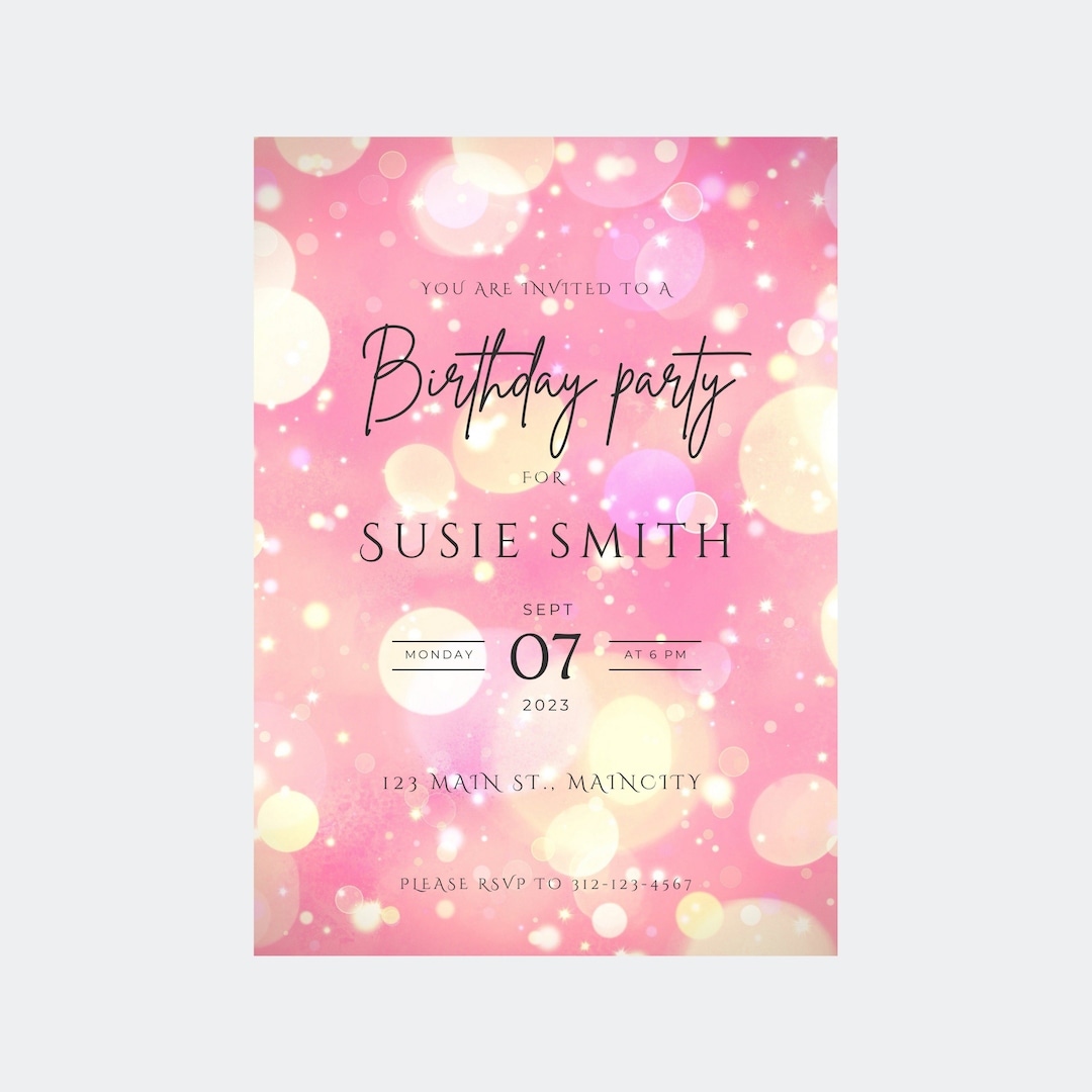 Pink Sparkle Party Invitation, Pink Birthday Party, Sparkle Birthday ...