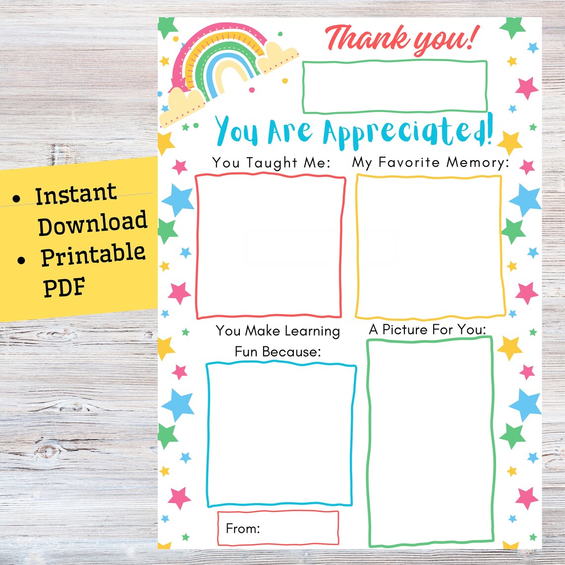 Teacher Appreciation Gift Teacher Appreciation Worksheet - Etsy